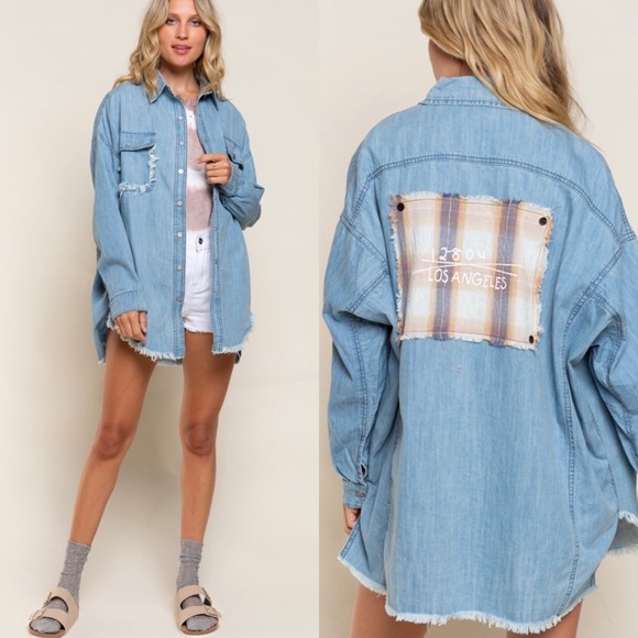 POL | Tops | S Left Pol Denim Plaid Distressed Shirt | Poshmark